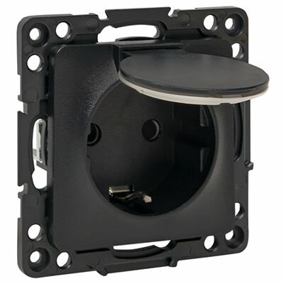 Стокгольм черный розетка скрытая 1-мест заземление с крышкой шторки IP44