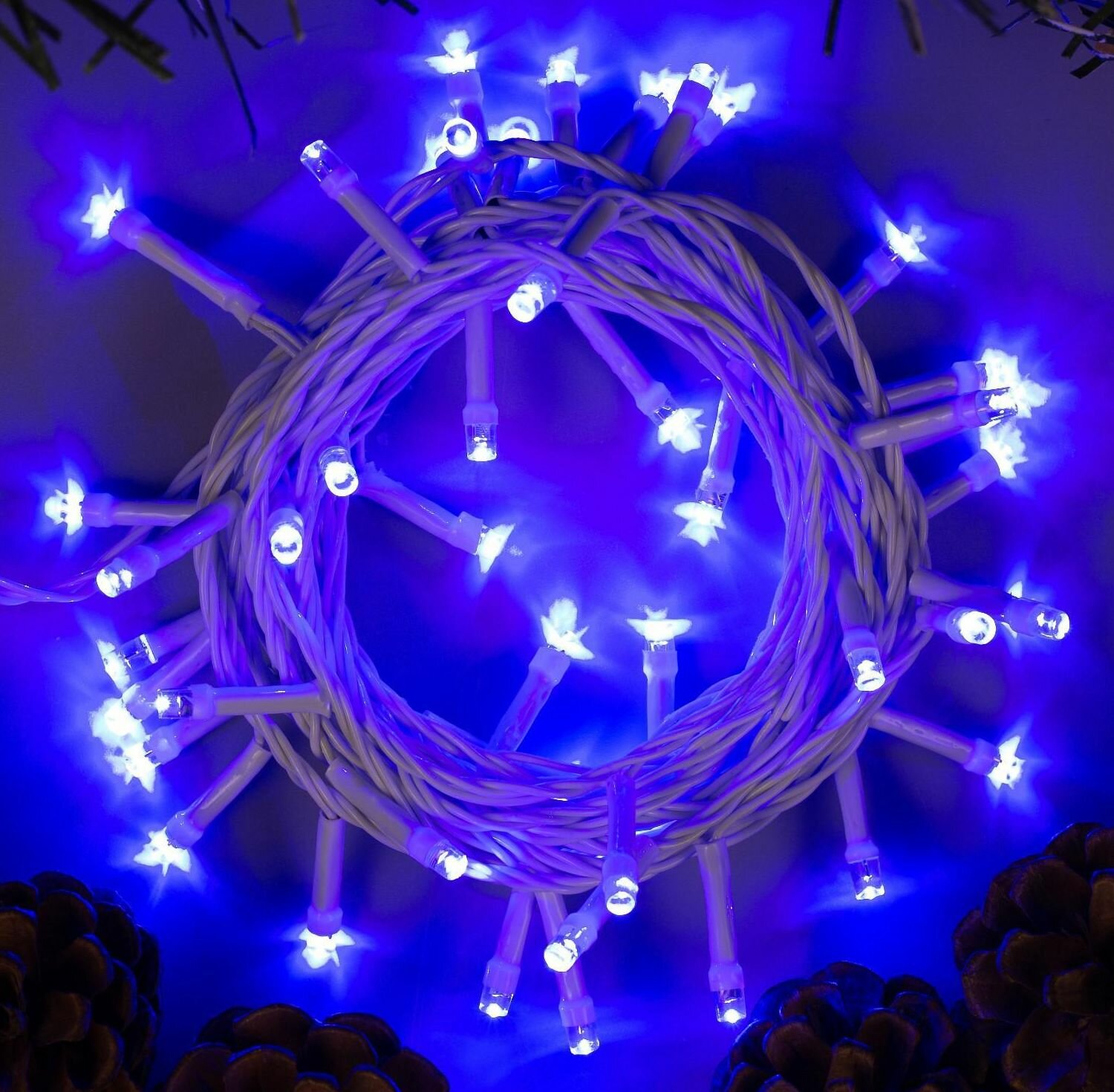 Гирлянда интерьерная светящаяся "Нить" 5 м, IP20, белый шнур, 50 LED, свечение синее, 8 режимов, работает от сети, 220 В, декоративная новогодняя электрогирлянда