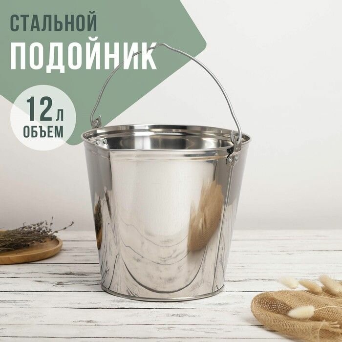 Подойник Sima-land 12 л, нержавеющая сталь, серебристый, ГОСТ (ОС000002532)