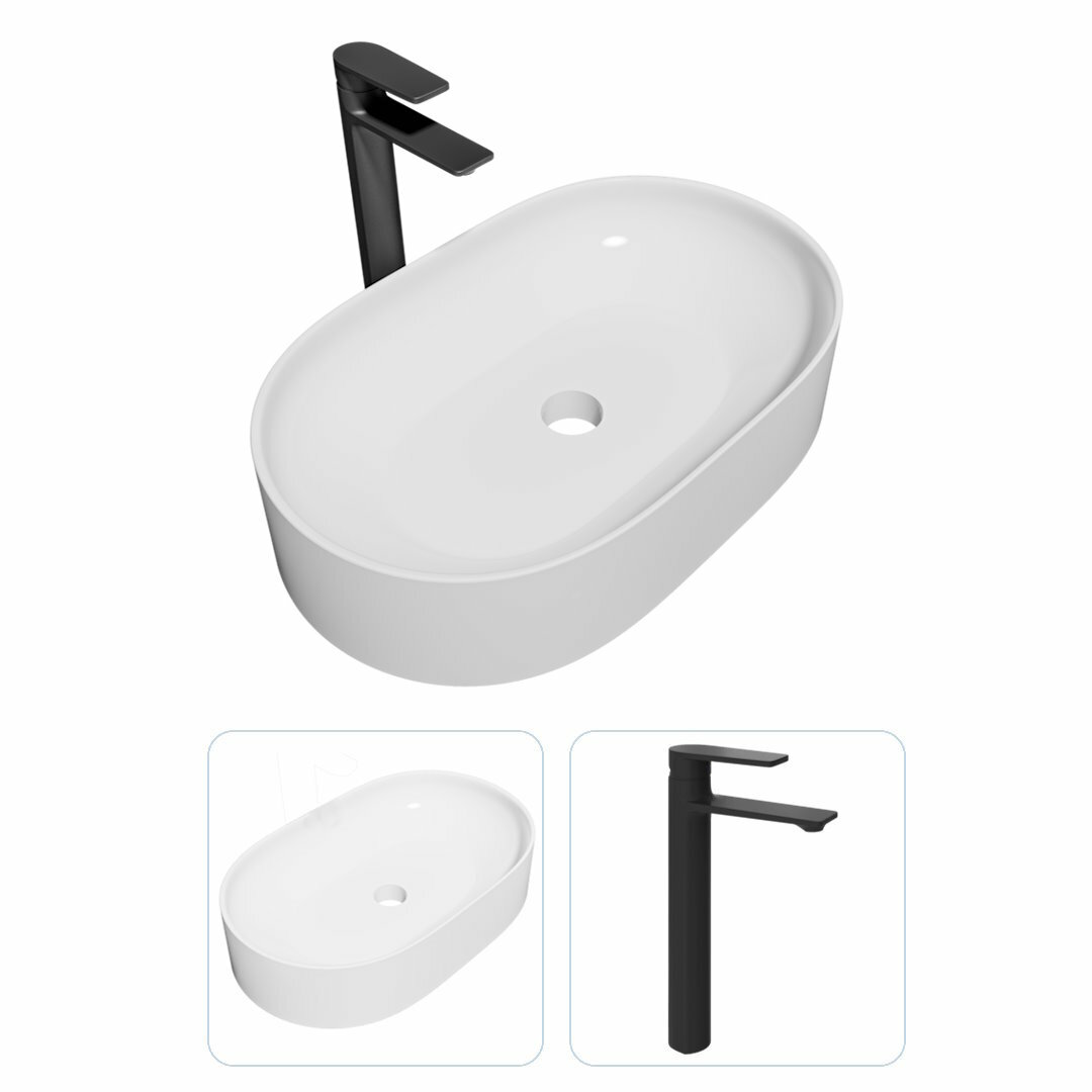 Раковина накладная для ванной Teymi Iva 52 в комплекте смеситель высокий черный матовый F07322