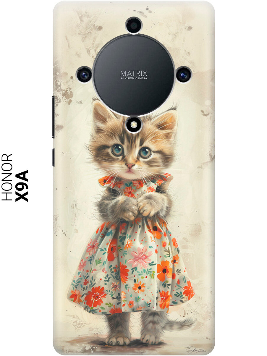 Силиконовый чехол на Honor X9a / Magic5 Lite / Хонор Х9А / Мэджик 5 Лайт с рисунком "Кошечка в цветочном платье"