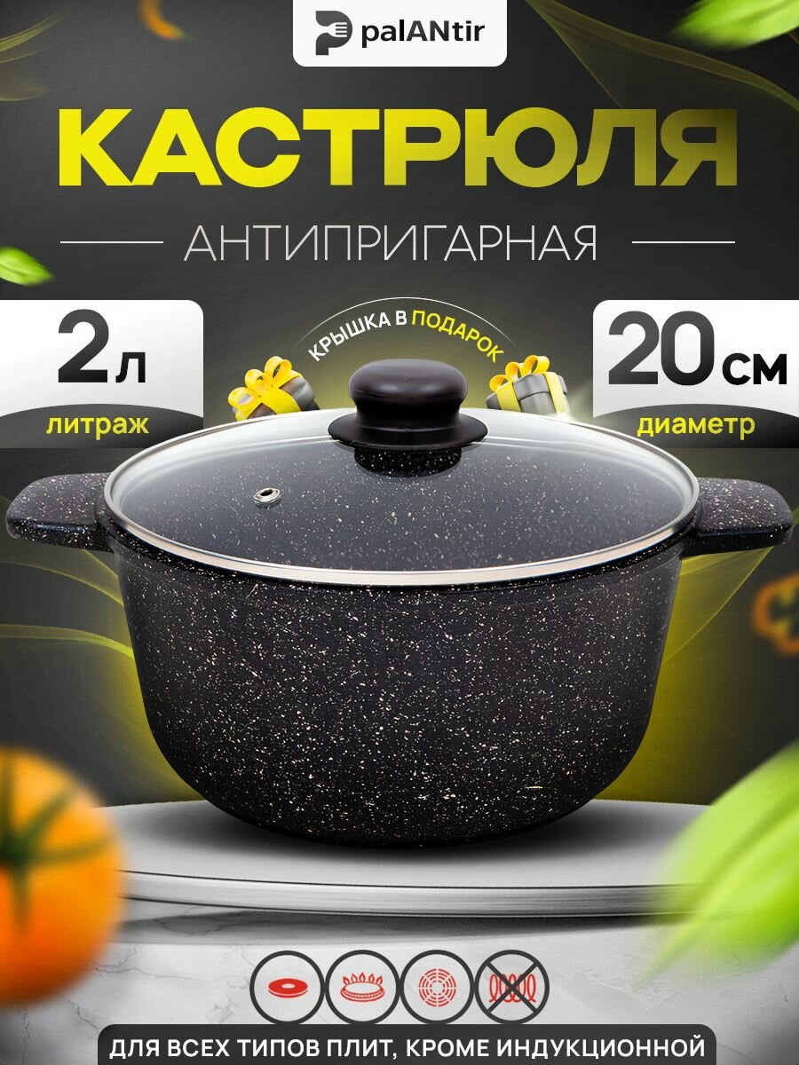 Кастрюля антипригарная с крышкой 2 л