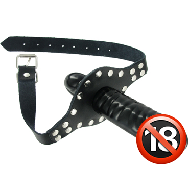 67697 XR Brands Strict Leather Ride Me Mouth, черный. Кляп со страпоном