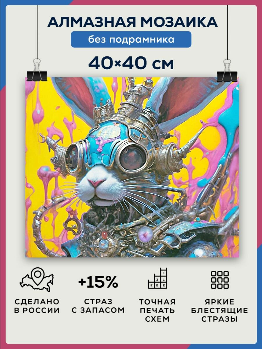 Алмазная мозаика 40x40 Стимпанк кролик без подрамника