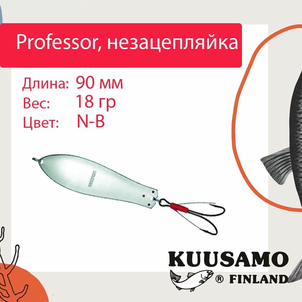 Блесна для рыбалки Kuusamo Professor 2, 90/18 незацепляйка, N-B (колеблющаяся)
