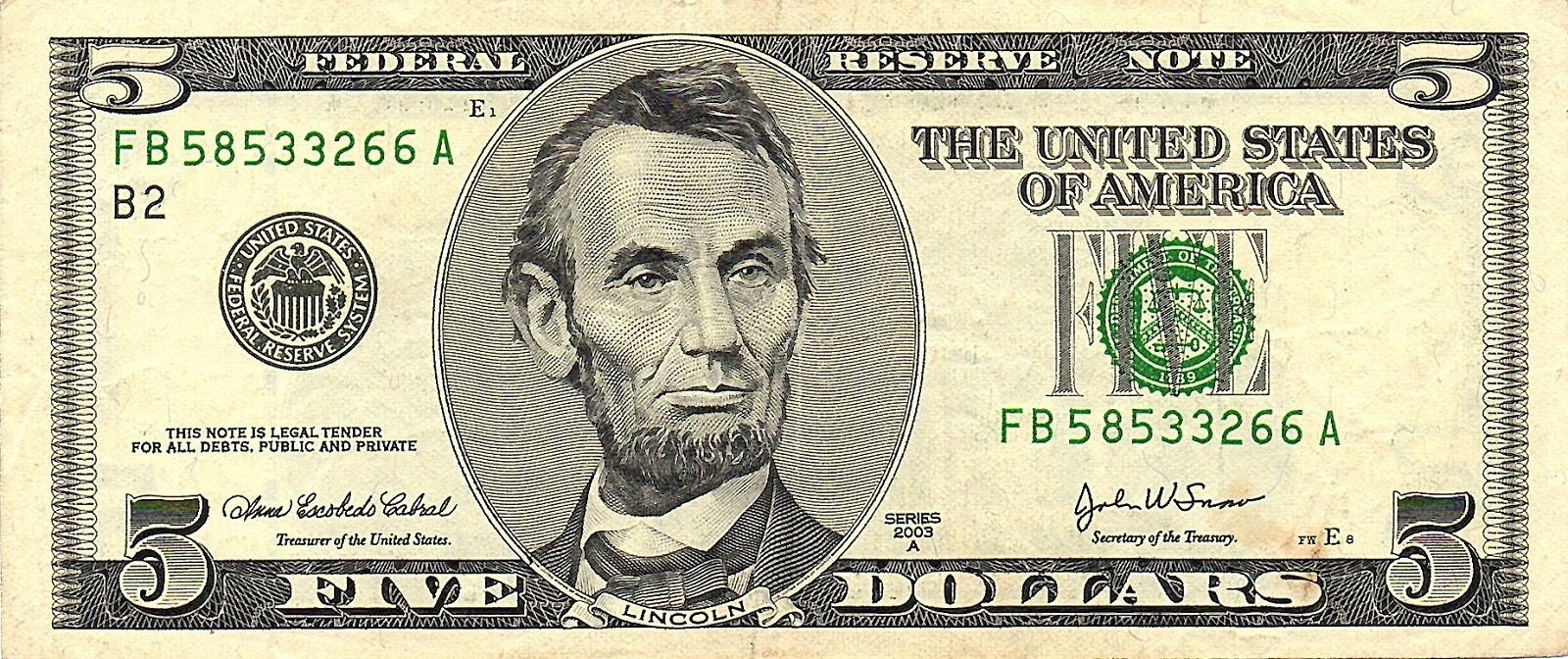 5 долларов 2003 год США 5853