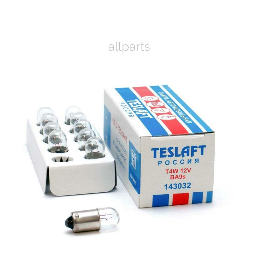TESLAFT 143032 Лампа 12V T4W 4W BA9s Teslaft 1 шт. картон 143032