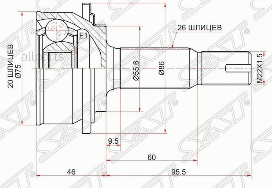 SAT TO-88 Шрус (Спереди/ Наруж) Toyota Vitz 05-20 / Belta 05-12