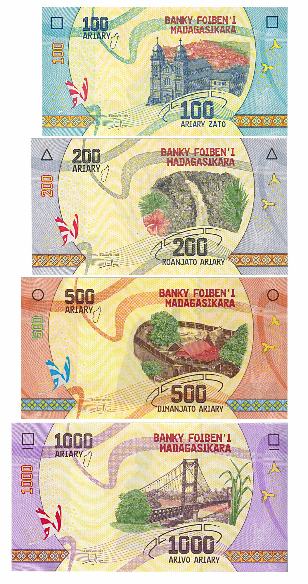 Набор банкнот Мадагаскар 100, 200, 500, 1000 ариари 2017г