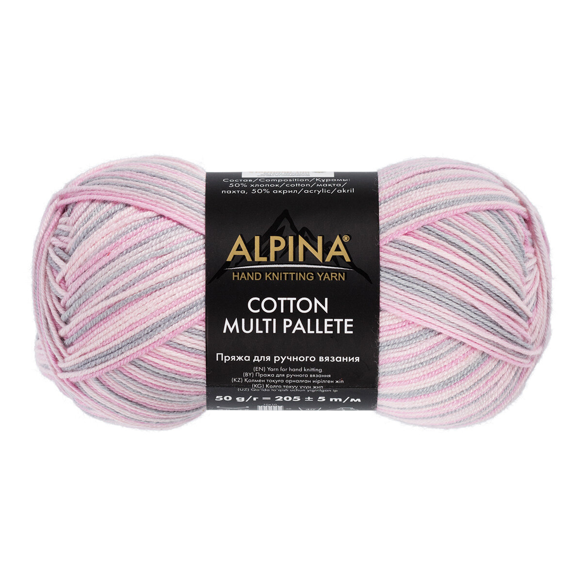 ALPINA COTTON MULTI PALLETE пряжа 50% хлопок 50% акрил, 50 г, 205 м, цвет MULTI PALLETE цвет №02 молочный-бежевый-св. розовый (1шт)