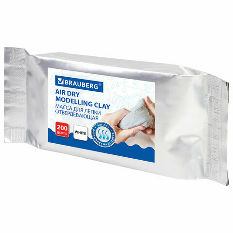 Паста (масса) для моделирования и лепки BRAUBERG, самозатвердевающая, 200 г, белая, высшее качество, 224441