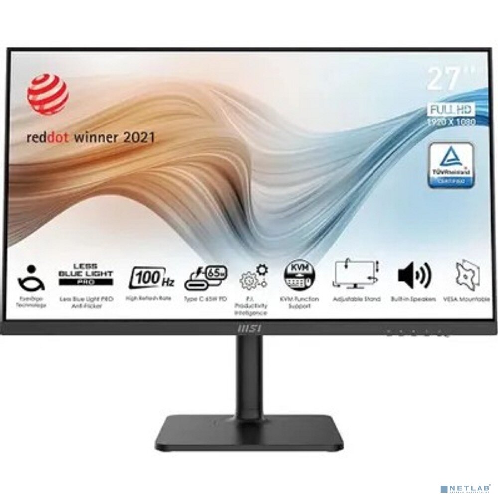 MSI Modern 27" MD272XP черный {IPS 1920x1080 100Hz 4ms 178/178 300cd 8bit(6bit+FRC) HDMI1.4 DisplayPort1.2 USB-C(65W) 2xUSB 2x3W HAS Pivot VESA} [9S6-3PB19H-232]