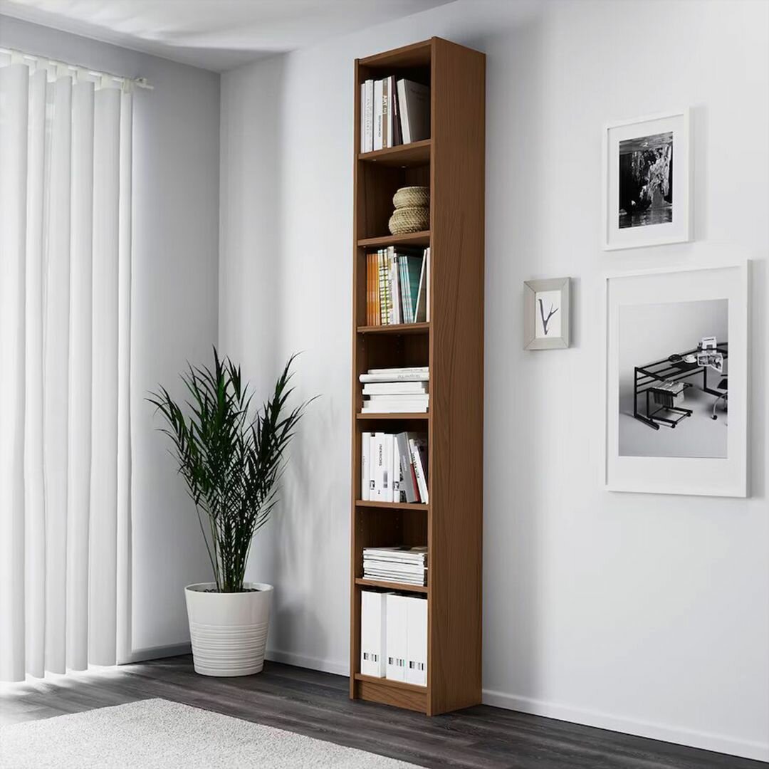 Стеллаж, 90х48х250см, узкий Барни 09 С полками, Для книг, Напольный, ЛДСП орех экко, FRESH мебель