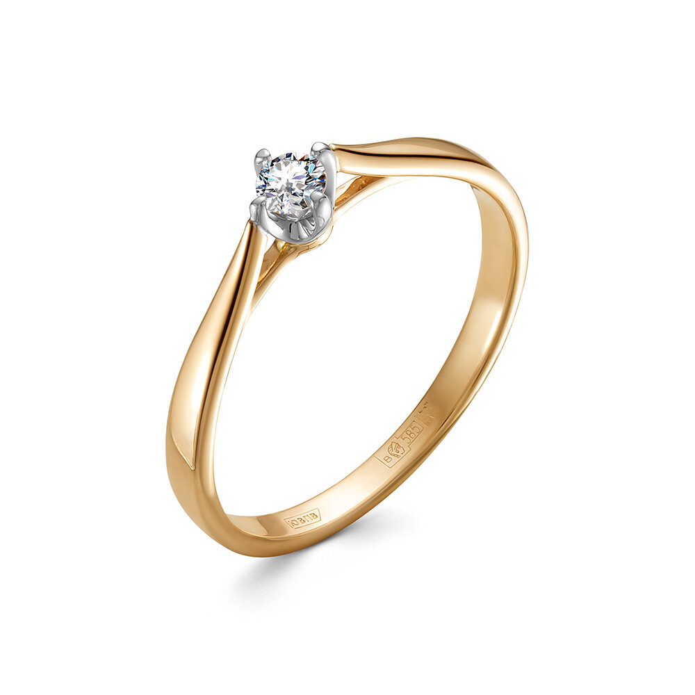 Кольцо помолвочное, красное золото, 585 проба, родирование, бриллиант