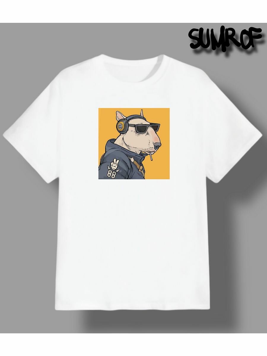 Футболка питбуль в очках в наушниках