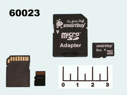 Карта памяти micro SD 8Gb + адаптер SD Smartbuy class10 (SDHC)