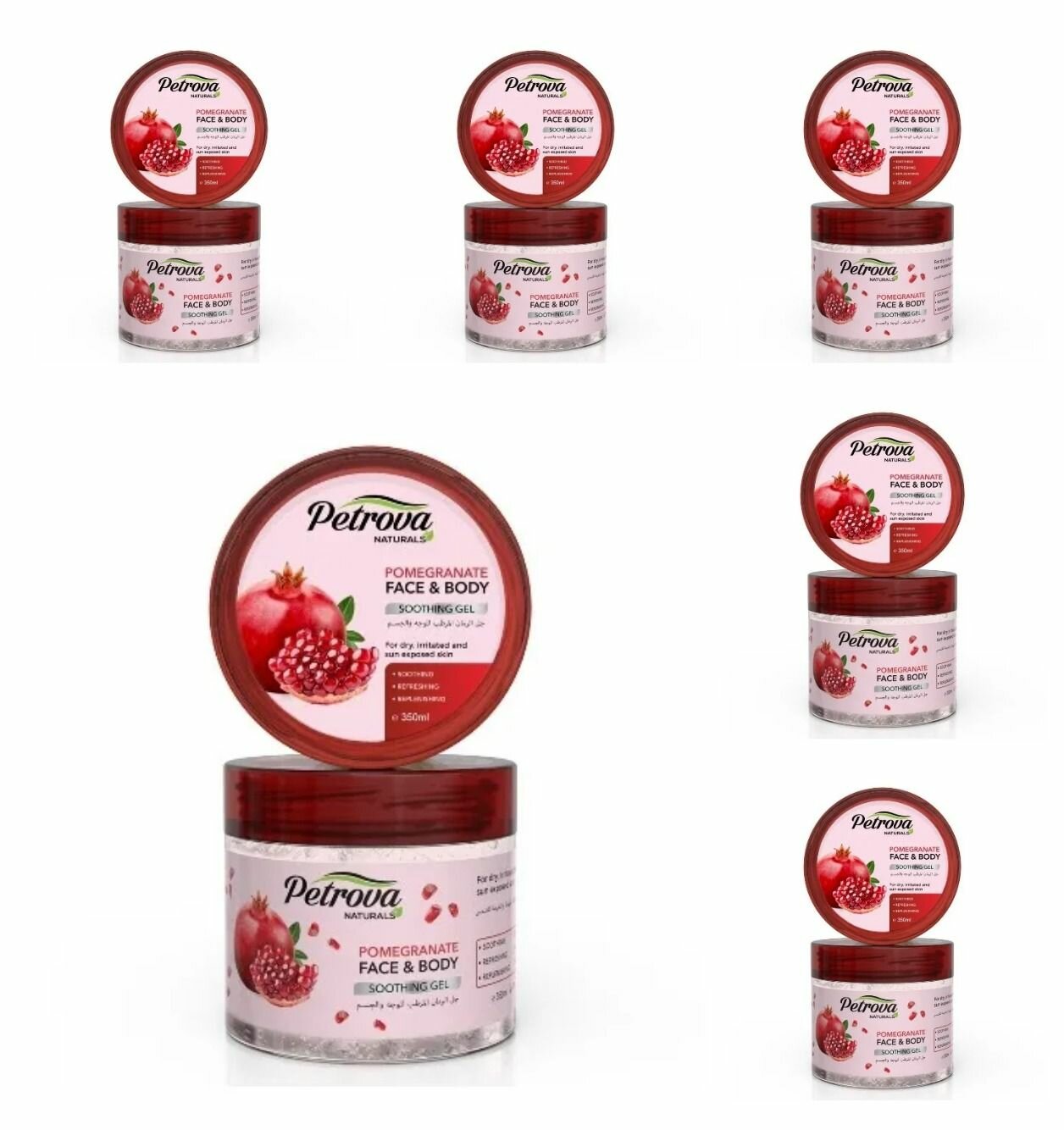 PETROVA Успокаивающий Гель для лица и тела, гранат, 350 мл, 6 штук.