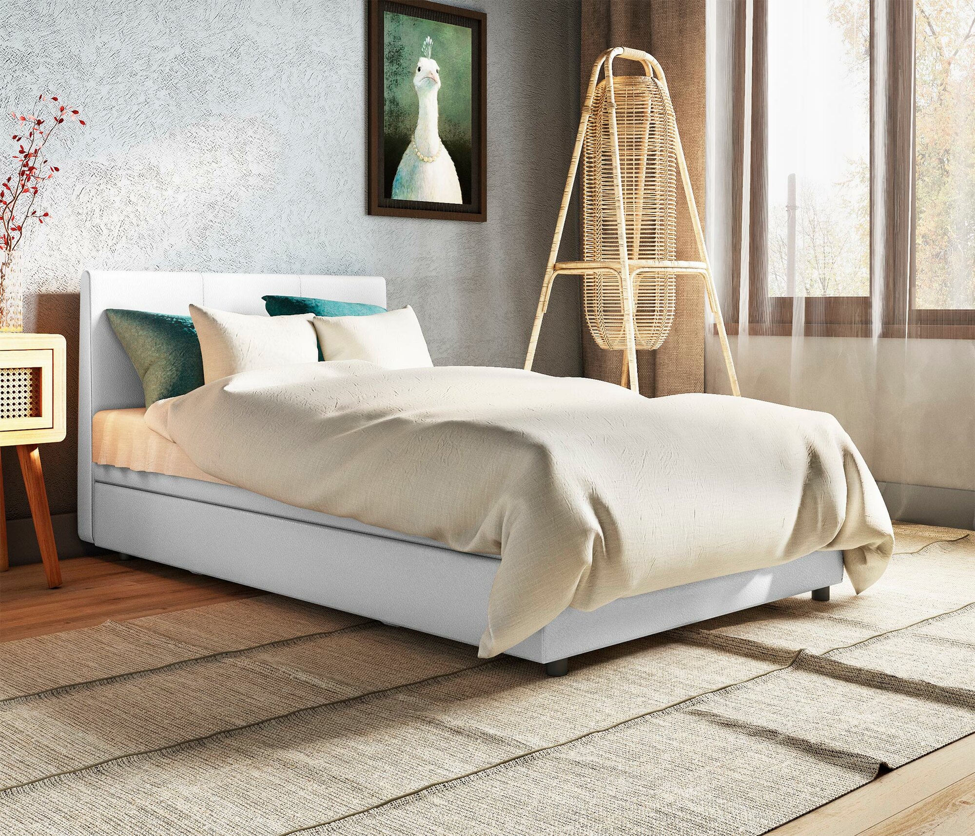 Тахта кровать Классика, 160х198 см, фиолетовая рогожка и белая экокожа