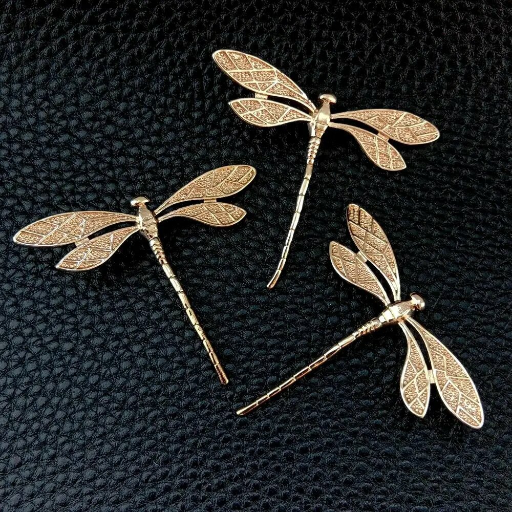 Овальные латунные подвески «стрекоза» с золотым покрытием, 10 шт.