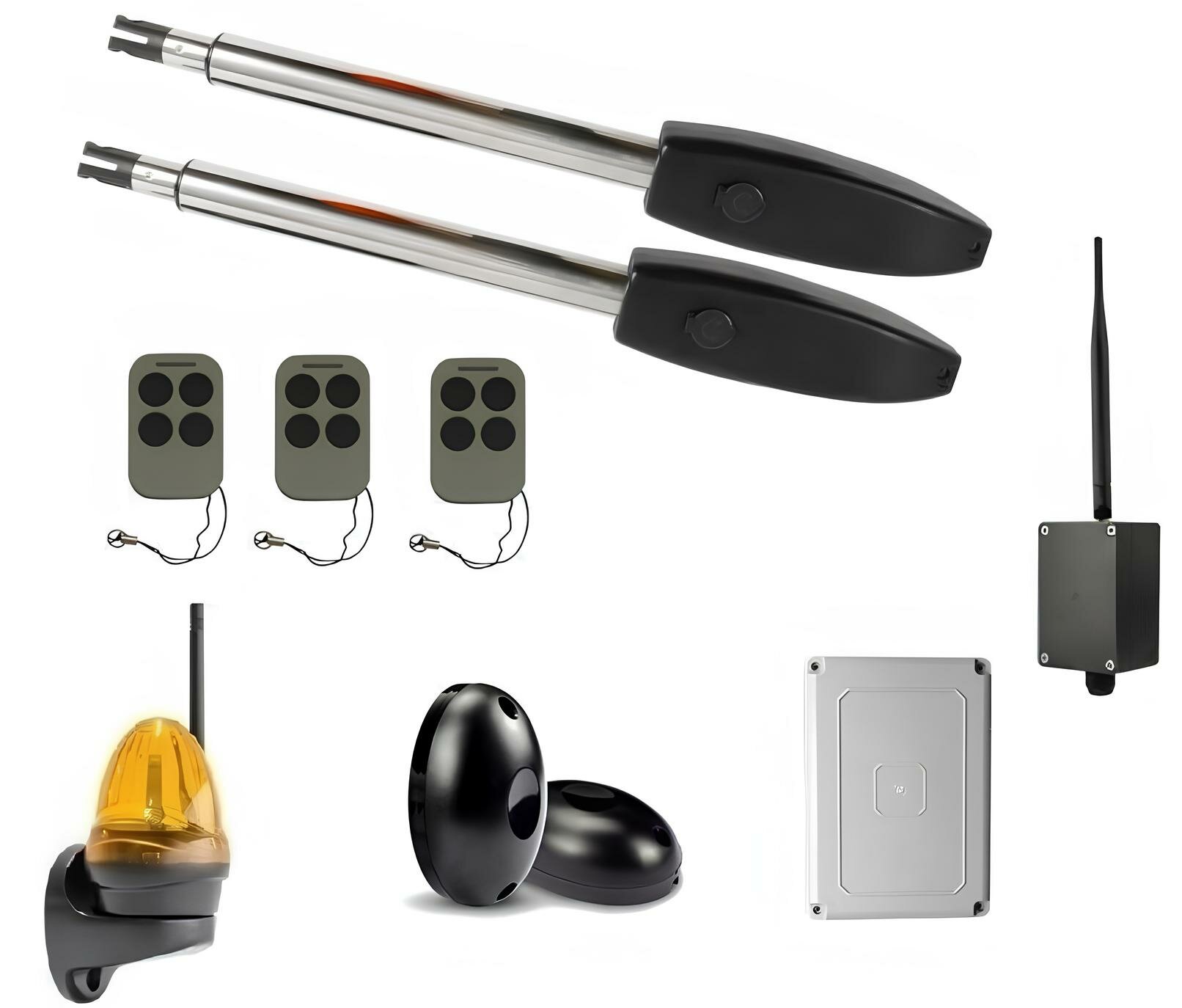 Автоматика для распашных ворот KSW-2500 FULL-T3-BT, комплект: 2 привода, блок управления, 3 пульта, фотоэлементы, лампа, Bluetooth-модуль