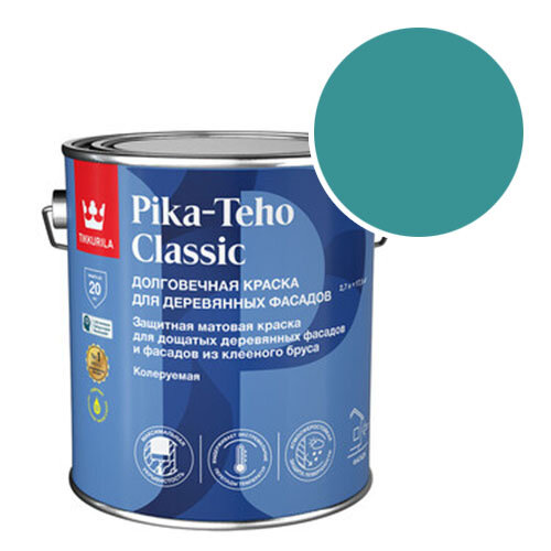 Краска фасадная по дереву Tikkurila Pika-Teho Classic водно-дисперсионная RAL 5018 (Бирюзово-синий - Turquoise blue) 2,7 л