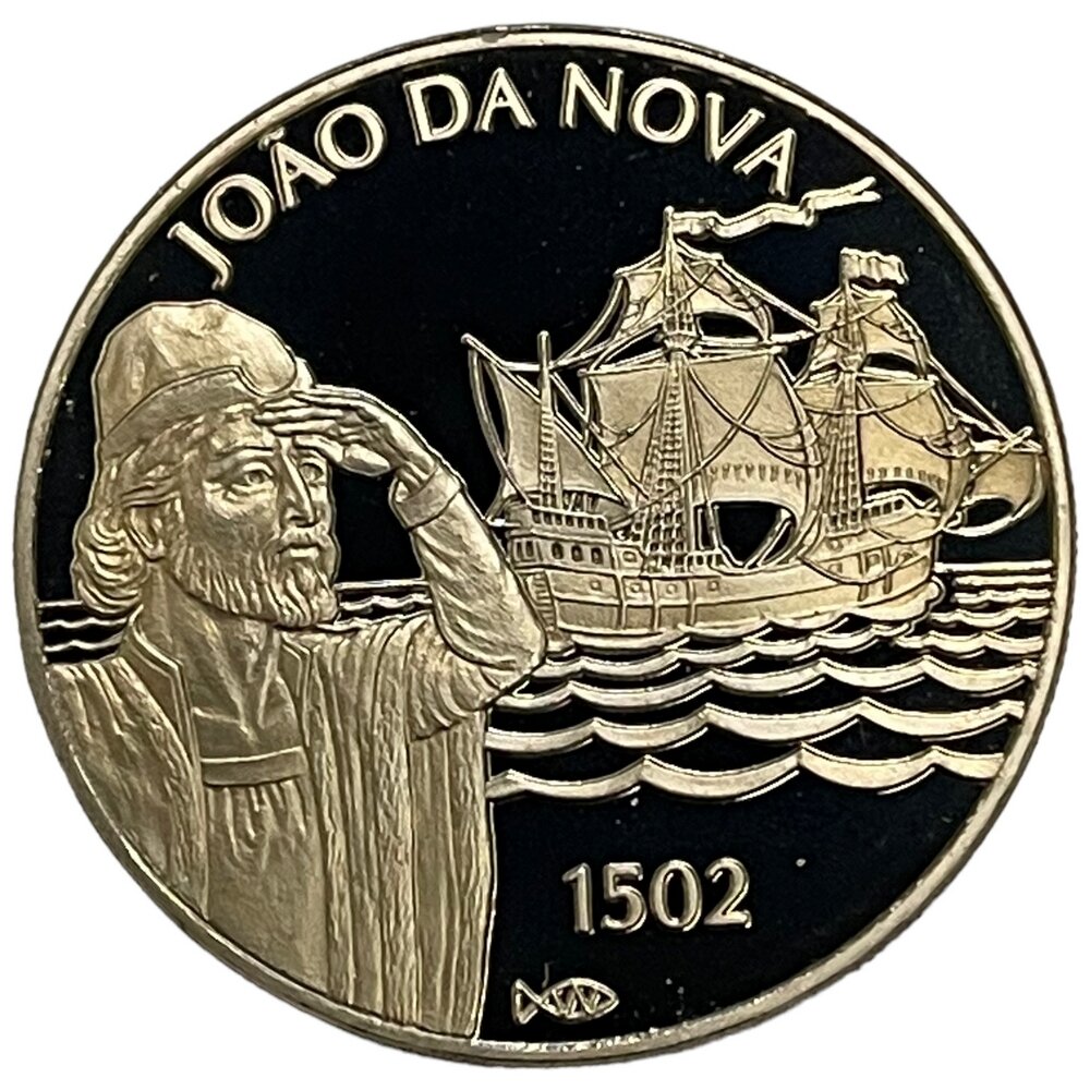 Остров Св. Елены 50 пенсов 2002 г. (500 лет открытию Св. Елены - Жуан да Нова) (Ag) (PP) (Капсула)