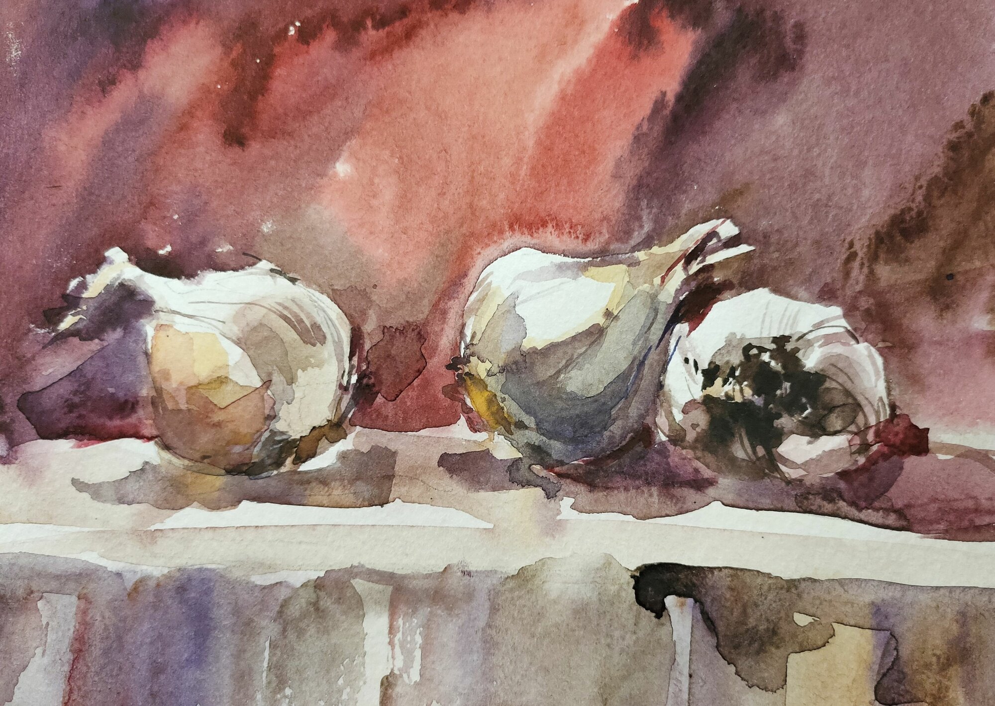 Картина. Для интерьера на кухню натюрморт чеснок, Акварель 18*24 см художник Татьяна Зорина