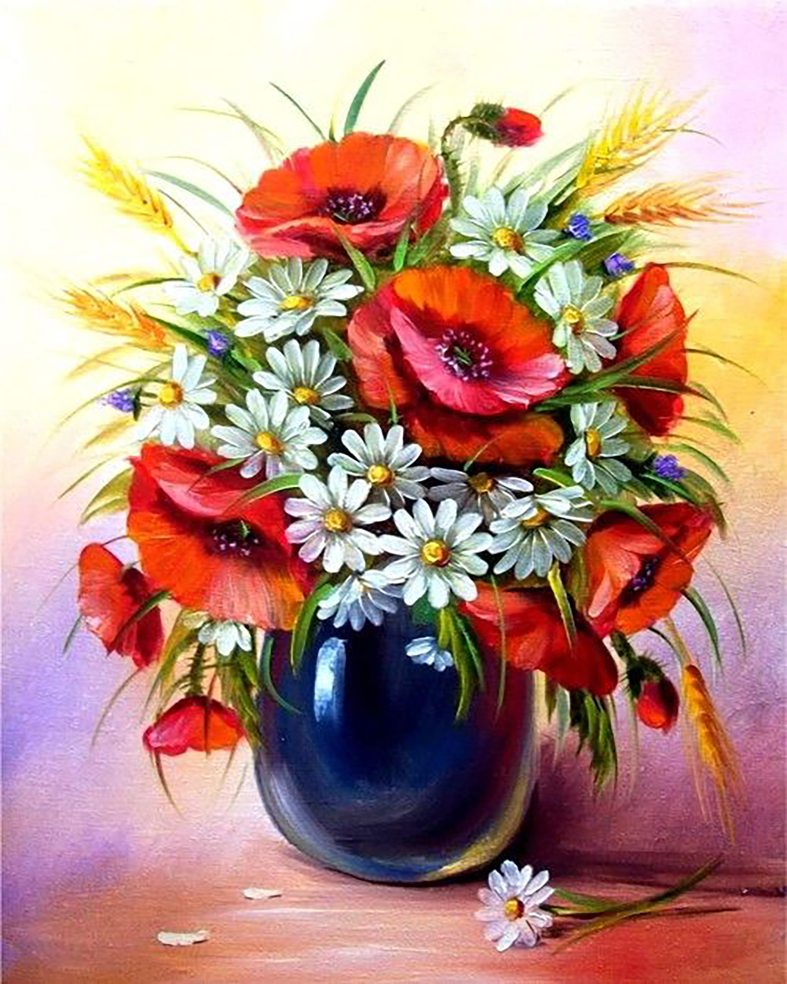 Картина по номерам "Маки и Ромашки" 40х50 см, хлопковый холст на подрамнике, акрил, АртТойс