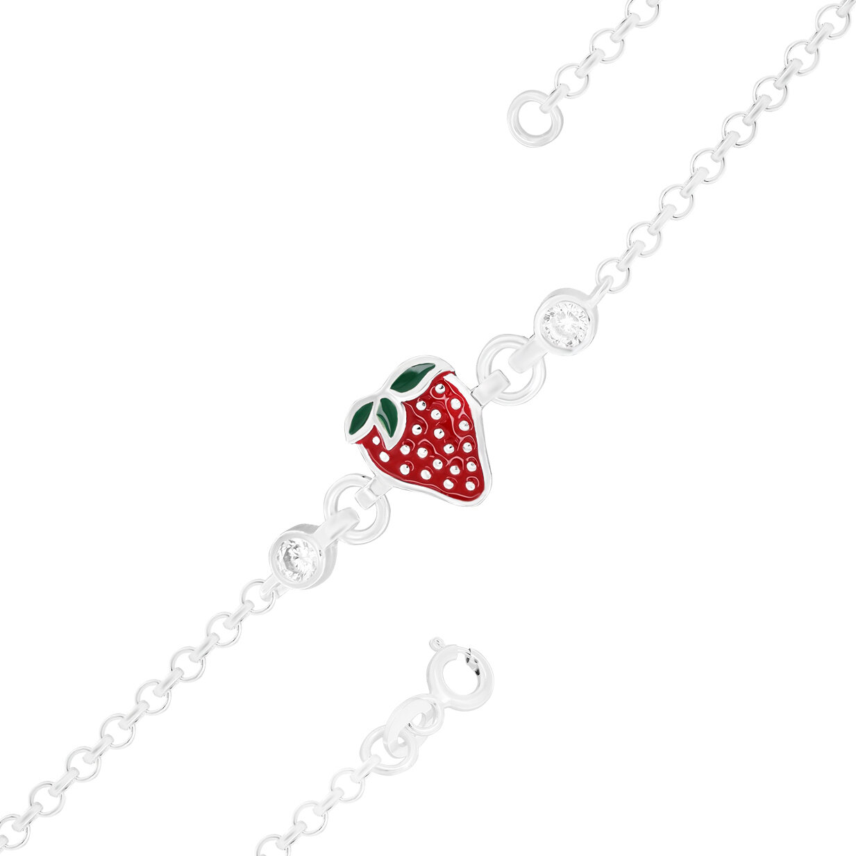 Браслет-цепочка, серебро, 925 проба, родирование, фианит