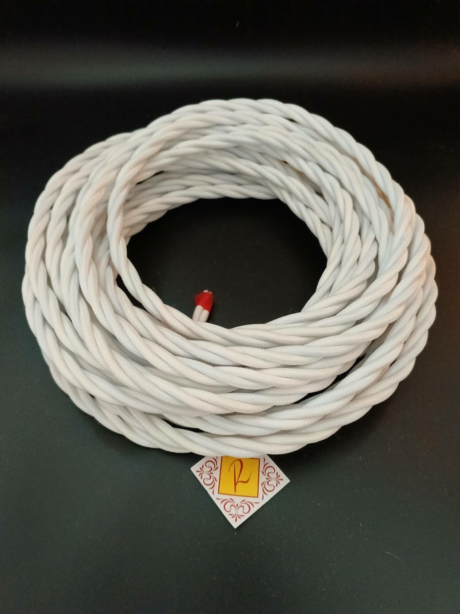 Провод витой в тканевой оплётке ретро 3*1,5 белый с голубым оттенком, 10м/уп