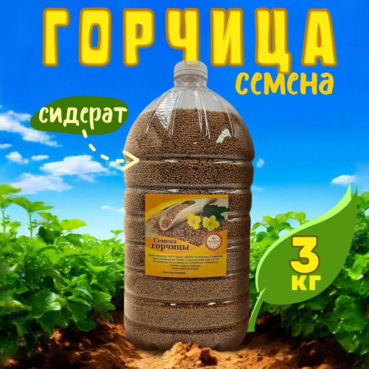 Горчица семена сидерат, для проращивания, посева, микрозелени, засолки 3кг