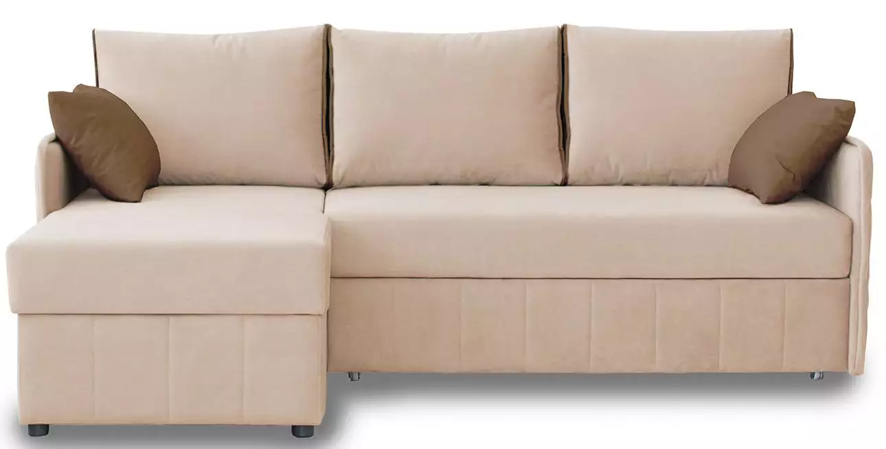 Угловой диван Некст (Слим) Бежевый Велюр, дельфин, 210х157х95 см, с ящиком для белья