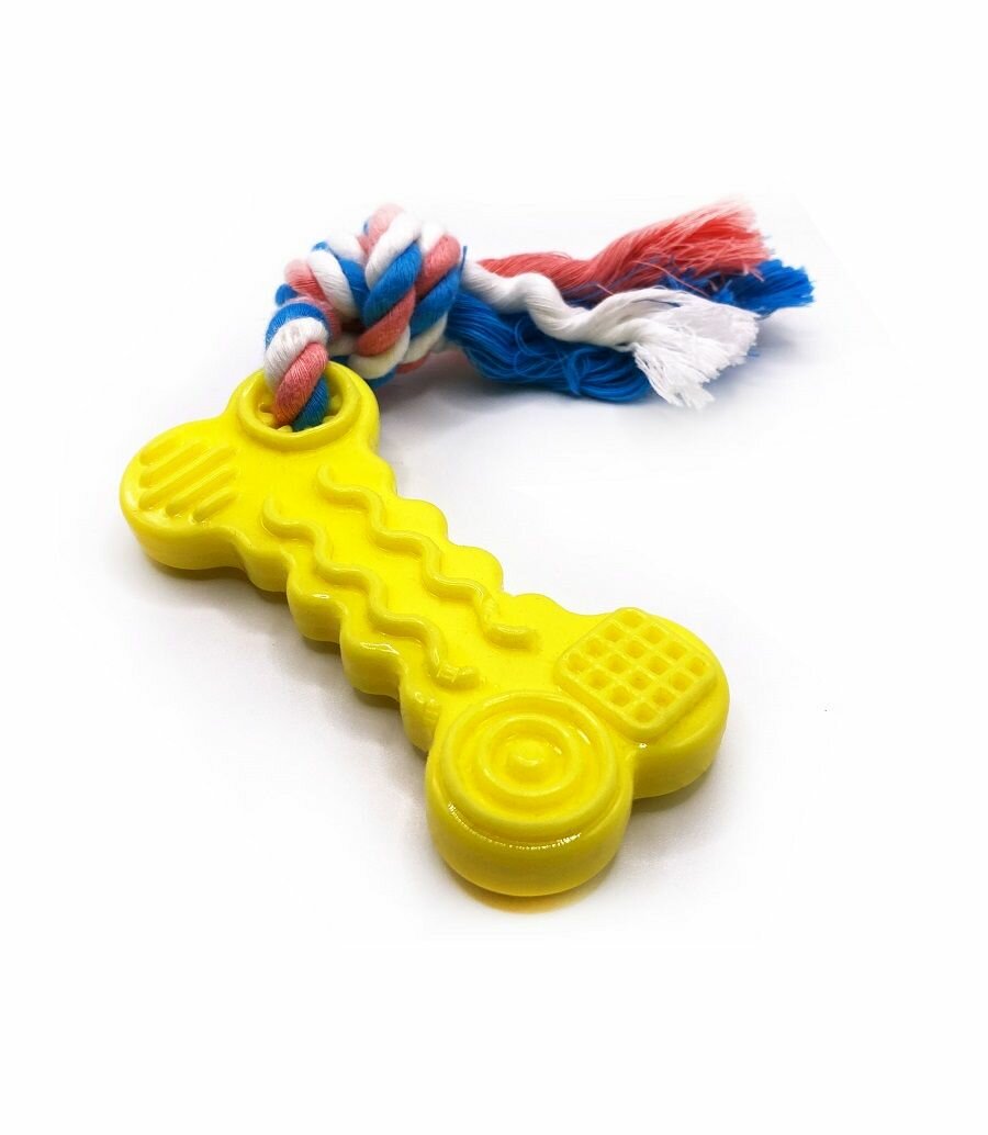 Игрушка для собак Japan Premium Pet жевательная из натурального латекса с канатом для чистки зубов. В виде косточки