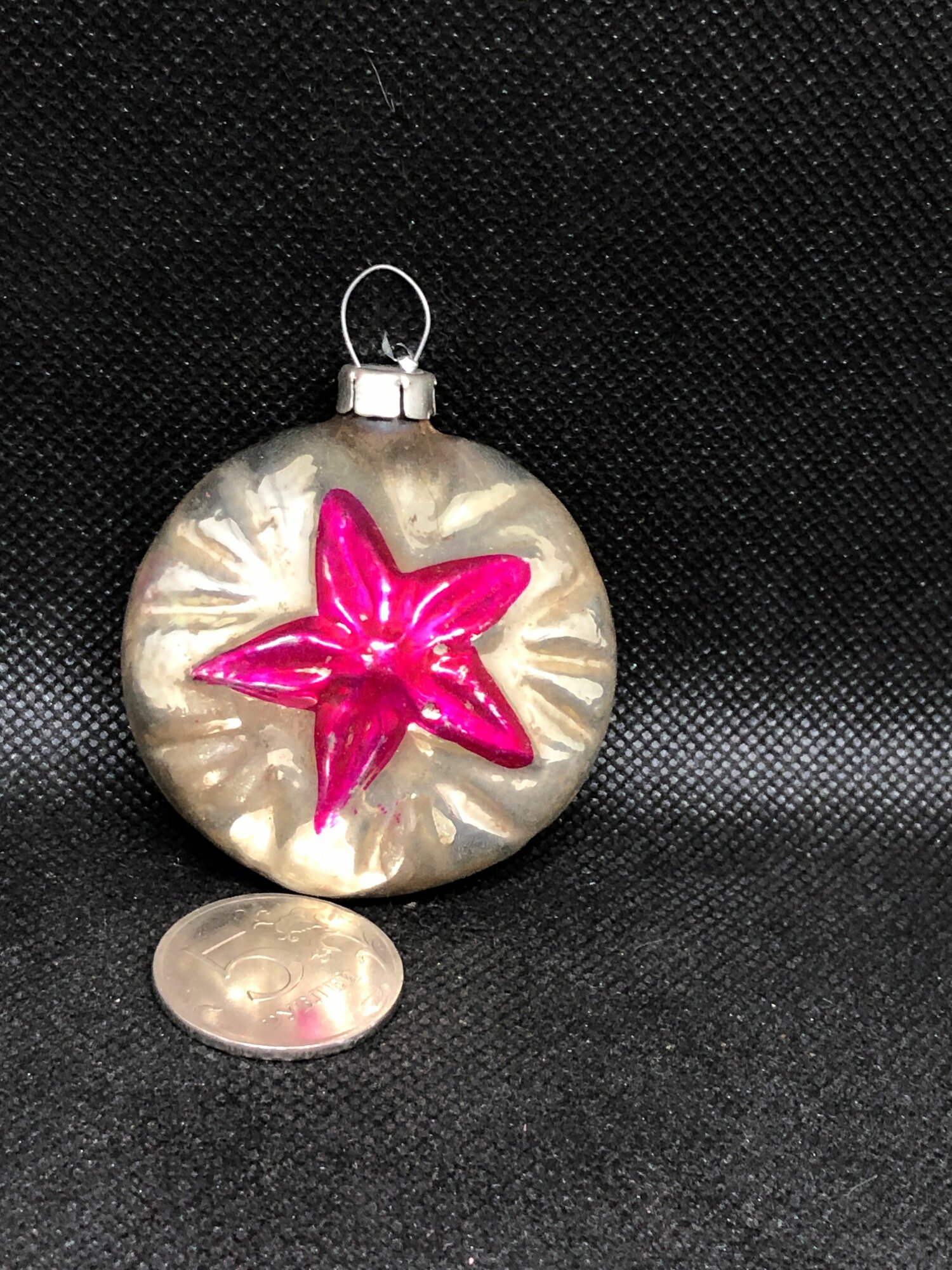 Елочная игрушка СССР медальон звезда агитация стекло # 21