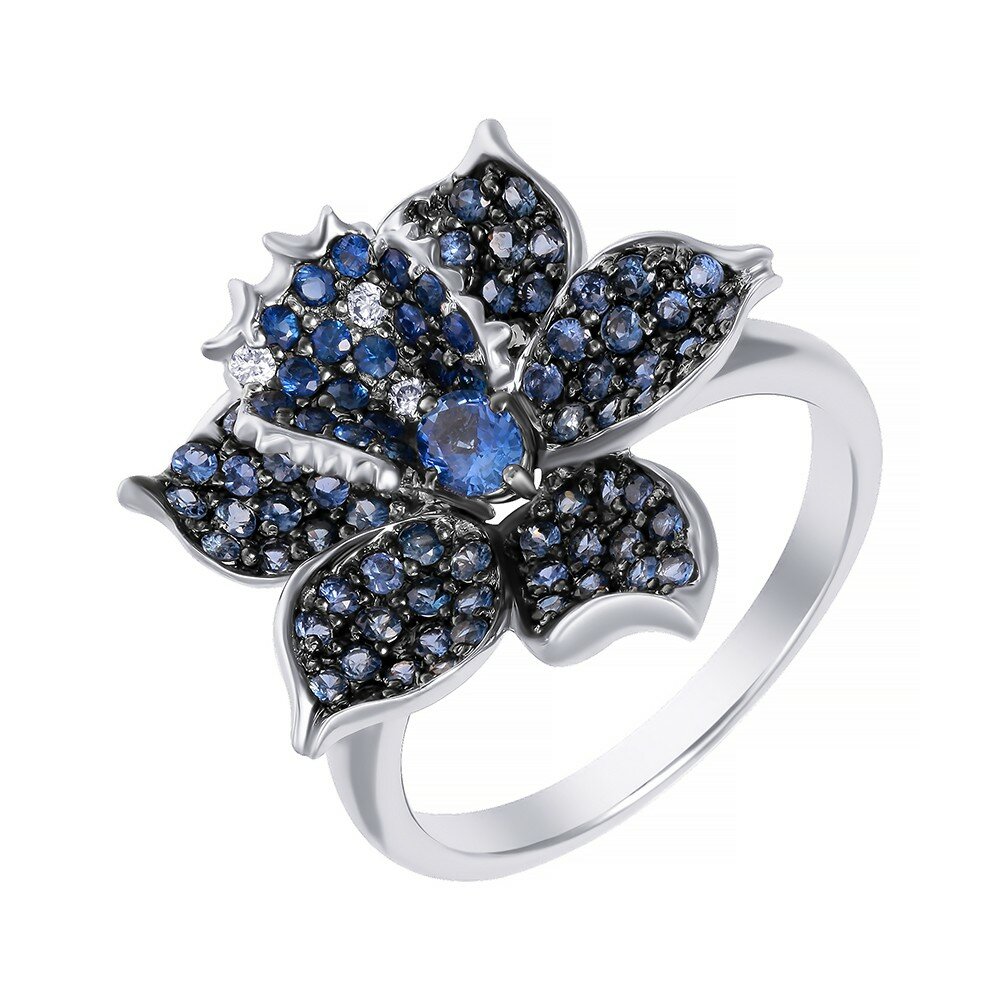 Кольцо, белое золото, 750 проба, сапфир, бриллиант