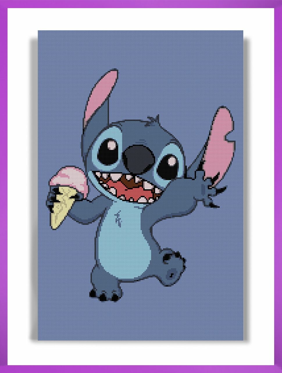 Алмазная мозаика на подрамнике - вышивка Стич с мороженым 40 х 60 см