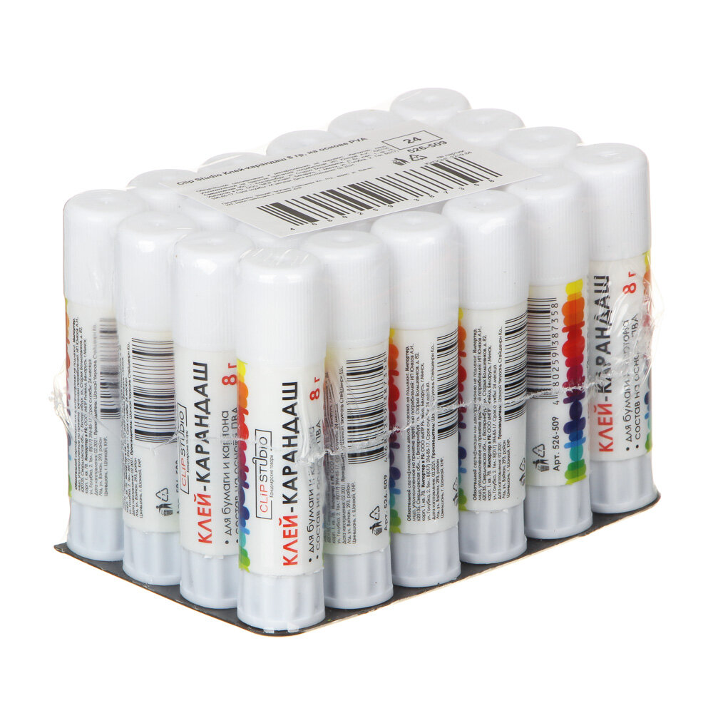 Клей карандаш канцелярский для бумаги 15 г, набор 24 штуки, на основе ПВА