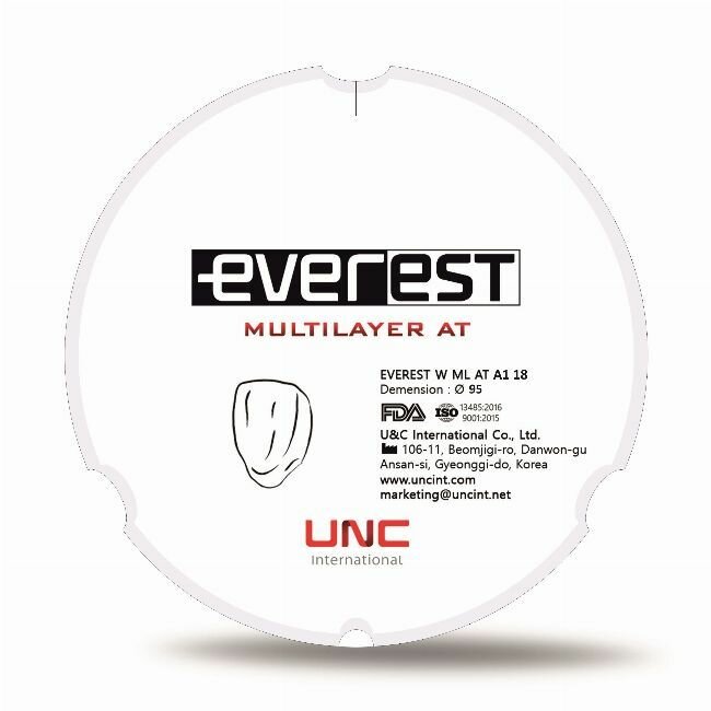 Диск циркониевый Everest Multilayer AT, многослойный для Zirconzahn, 95х18мм, A1, UNC Inc (Корея)