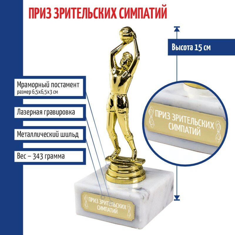 Статуэтка Баскетболист "Приз зрительских симпатий" на мраморном постаменте (15 см)
