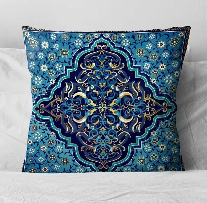 Чехол для подушки Марокканские узоры Голубая вода 40х40 велюр