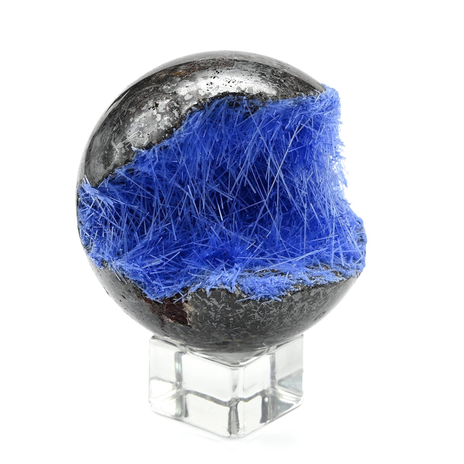 Шар из гематита с синтезированными кристаллами в жеоде 61мм, 294г. .