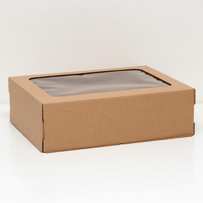 Коробка под торт с окном, крафт, 30 х 40 х 12 см