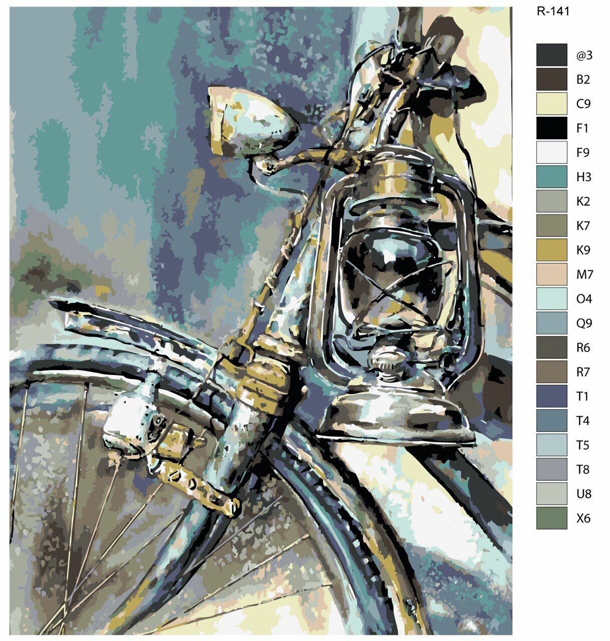 Картина по номерам R-141 "Велосипед и керосиновая лампа" 40x50 см