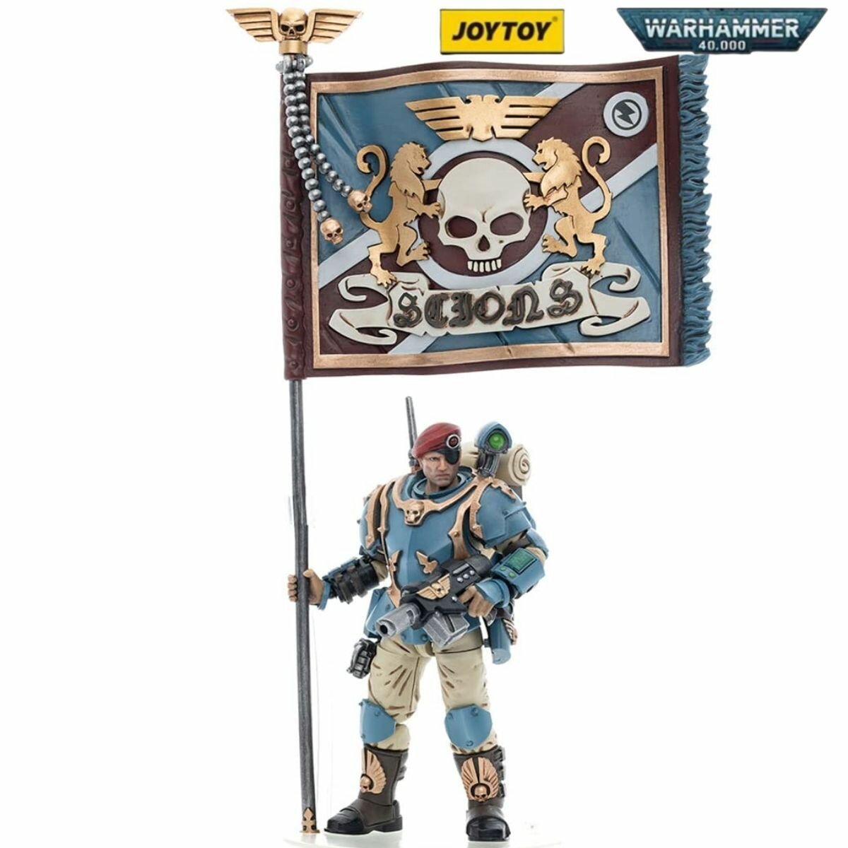 Подвижная фигурка JOYTOY Warhammer 40000 Astra Militarum Tempestus Scions Command Squad 55th Kappic Eagles Banner Bearer