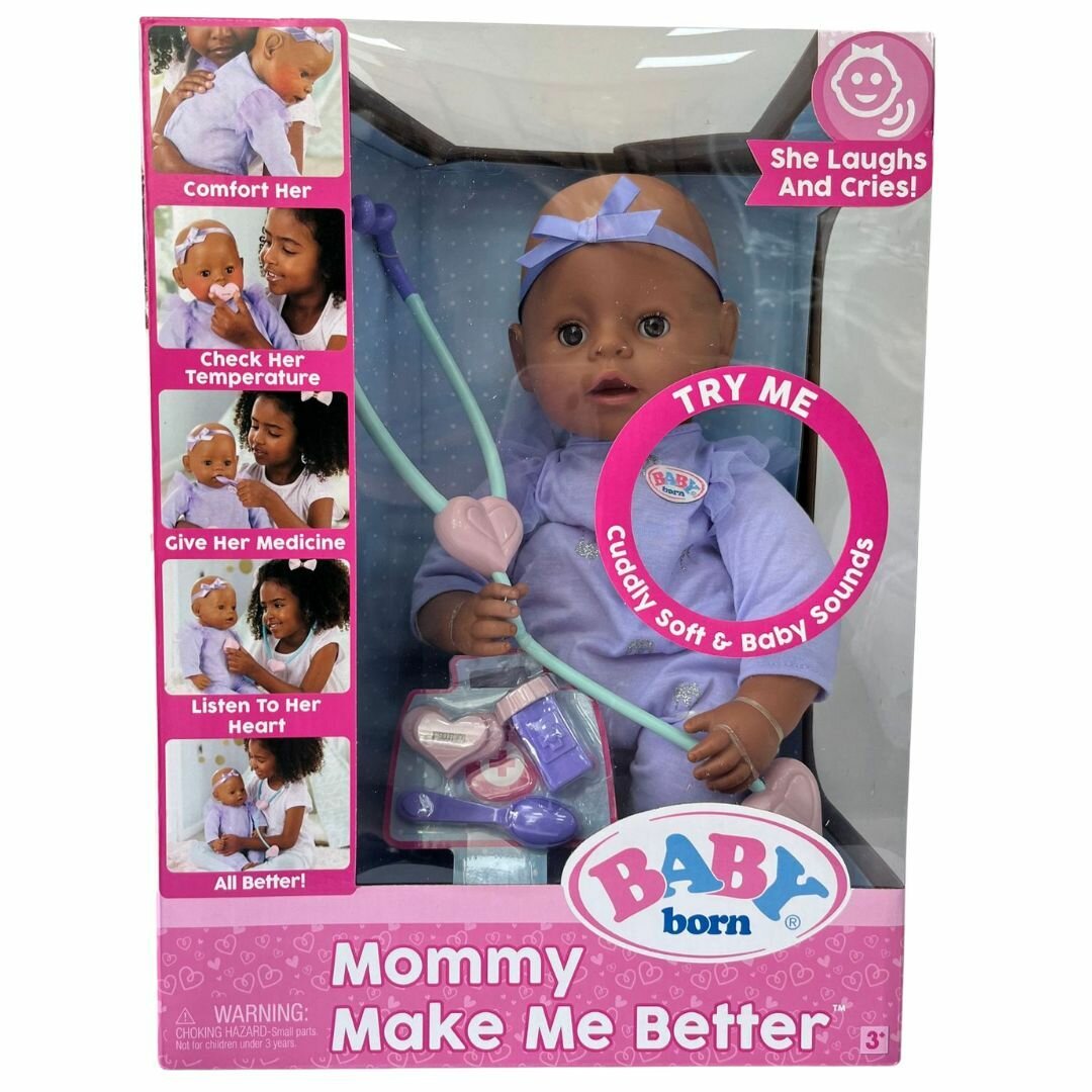 Интерактивная кукла для девочек с набором доктора: улыбается, плачет, измеряет температуру, учит заботе и эмпатию