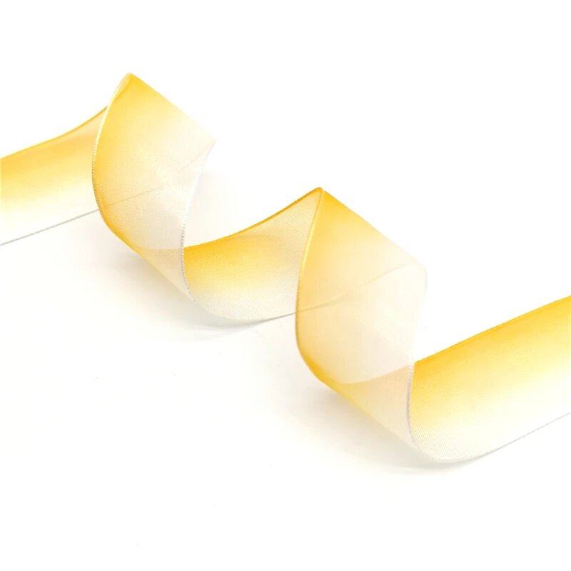 Ленты органзы градиентные LXGSMBENTENG 5 ярдов 25 мм Светло-желтый, Orange-White