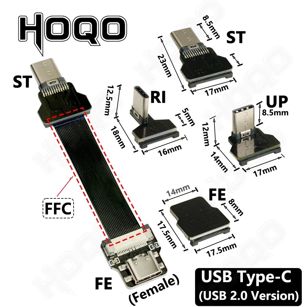 HOQO Плоский USB кабель Type-C 90 градусов ST-Connector, USB Type C