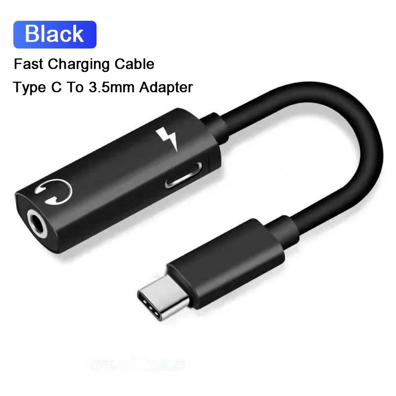 2 в 1 Тип C до 3,5 мм разъем для наушников аудиоадаптер для Samsung Galaxy S24 S23 S22 Ultra A54 A34 A53 Note 20 10 USB C зарядное устройство Black Adapter