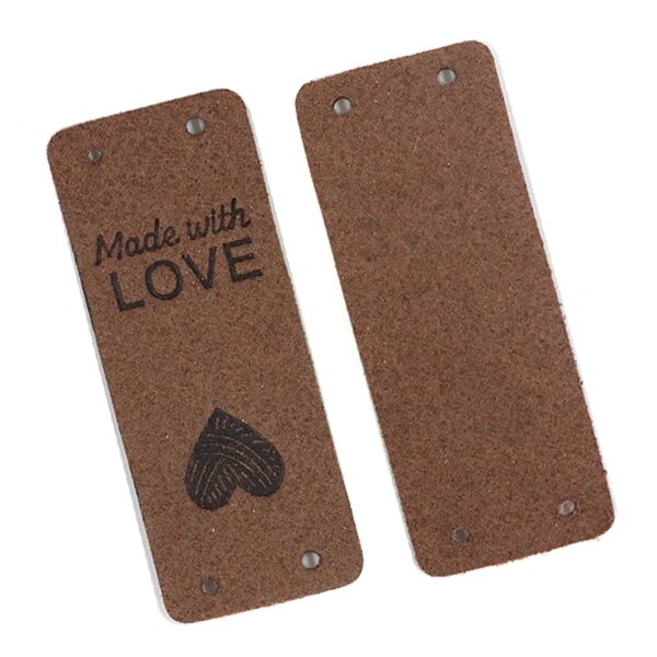 Коричневые кожаные бирки "Made with Love" 20 шт