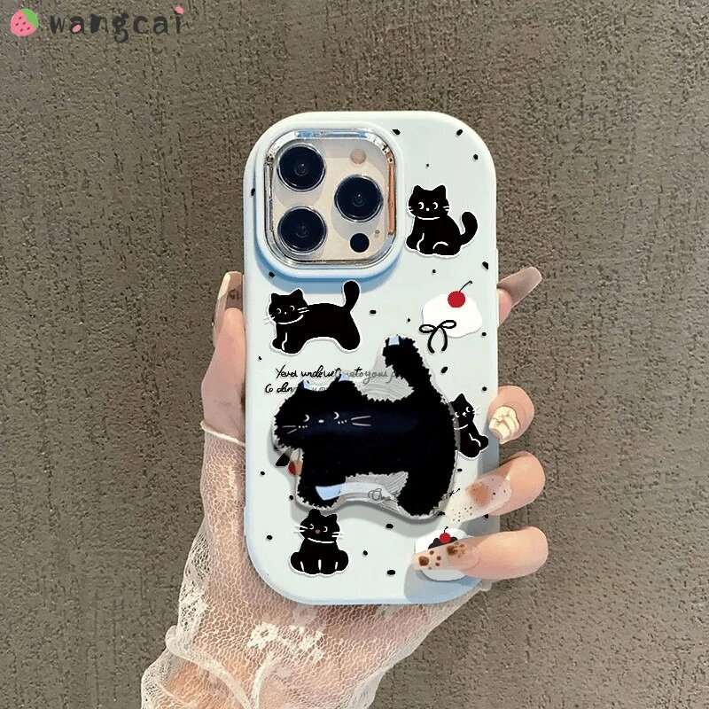 For Realme 12 11 Pro Plus GT Neo Neo2T GT Master 8 8S Q3 Q3i Q3S Q3T Naroz 50 5G V20 V11Phone Case Cute Cherry Black Cat Case